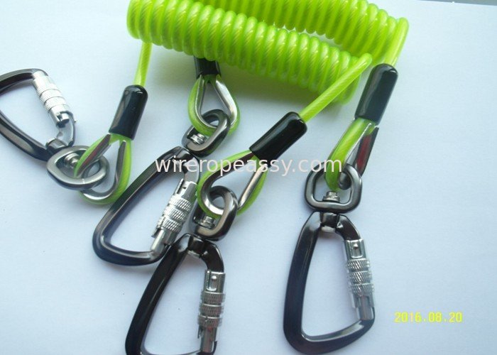 5.0mm PU Coated Stainless Safety Tool Lanyards  Green SWL 3 KG With Swivel Hook