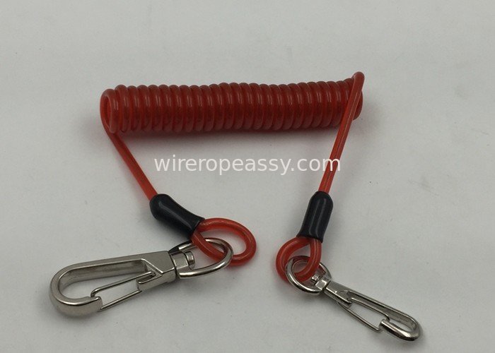 4.0mm Transpatent Red PU coated Retractable Safety Lanyard with swivel Hooks