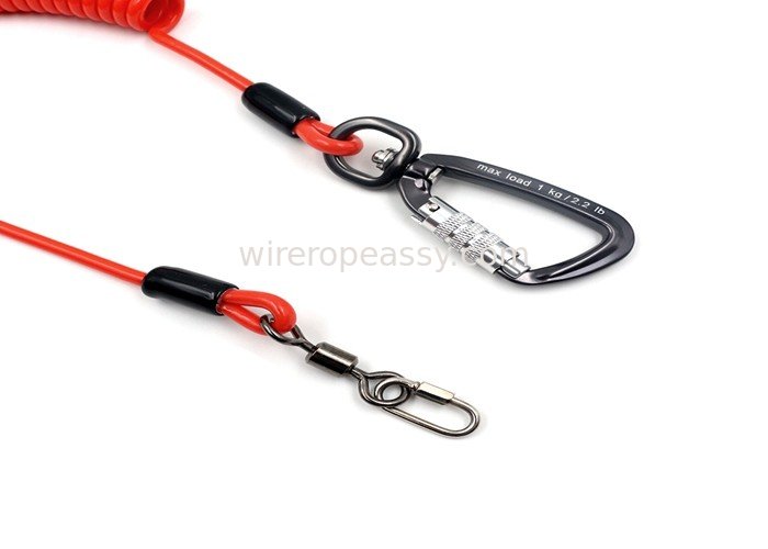 5.0mm Colorful Transpatent  PU Coated Safety Tool Lanyards Stainless Steel with  Hooks