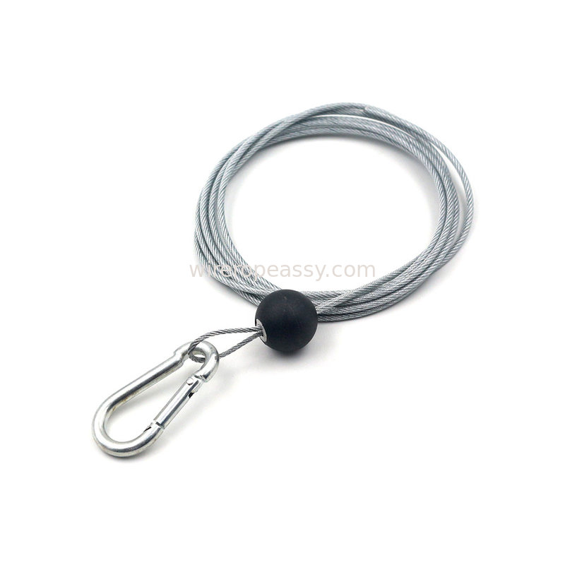 Custom Adjustable Gym Cable stainless steel Cable Assembly With Black Nylon Ball Carabiner