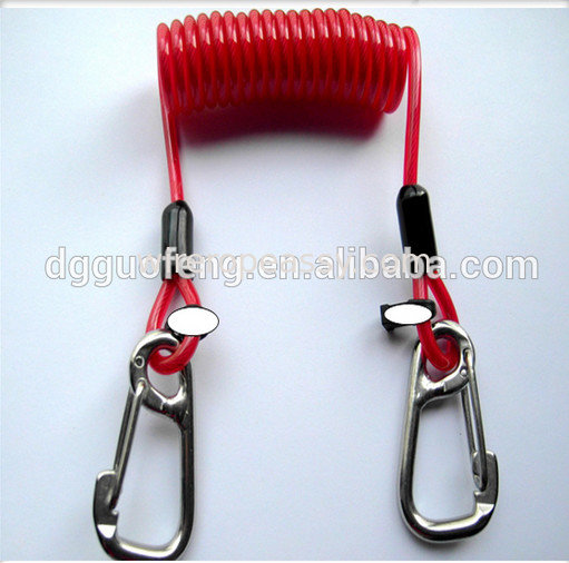 professional PU Coated Stainless Steel Retractable Tool Lanyard Printed Logo With Double Hooks