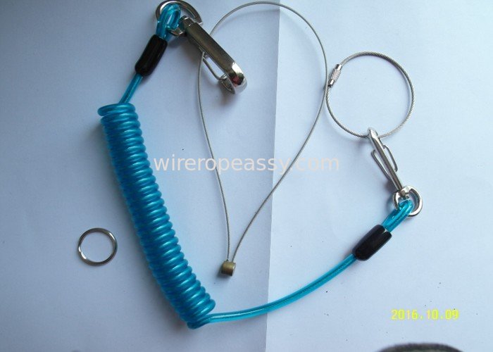 1.0mm  PU coated Retractable Fishing Safety Tool Lanyards with swivel Hooks And Key Ring