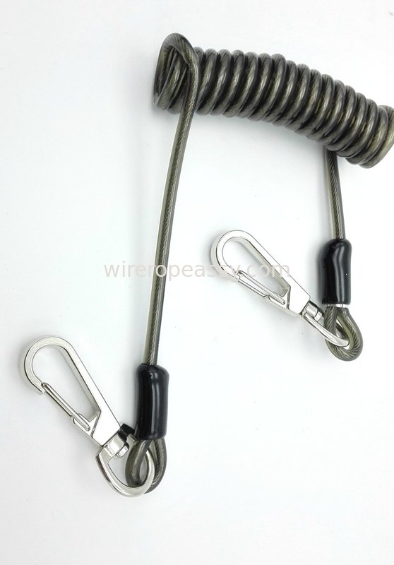 Clear PVC Coated Stainless Stretch Tool Safety Lanyards With Aluminum Swivel Hook