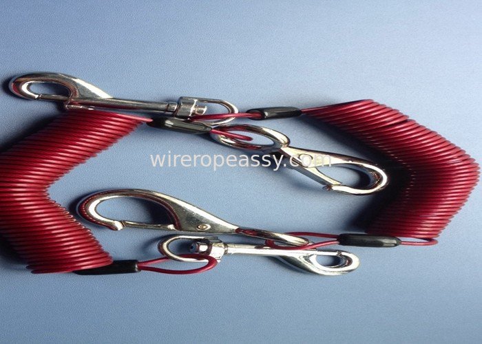 2.5 mm Fishing /  Diving  Coiled Cable Safety Tool Lanyards With Double Hooks