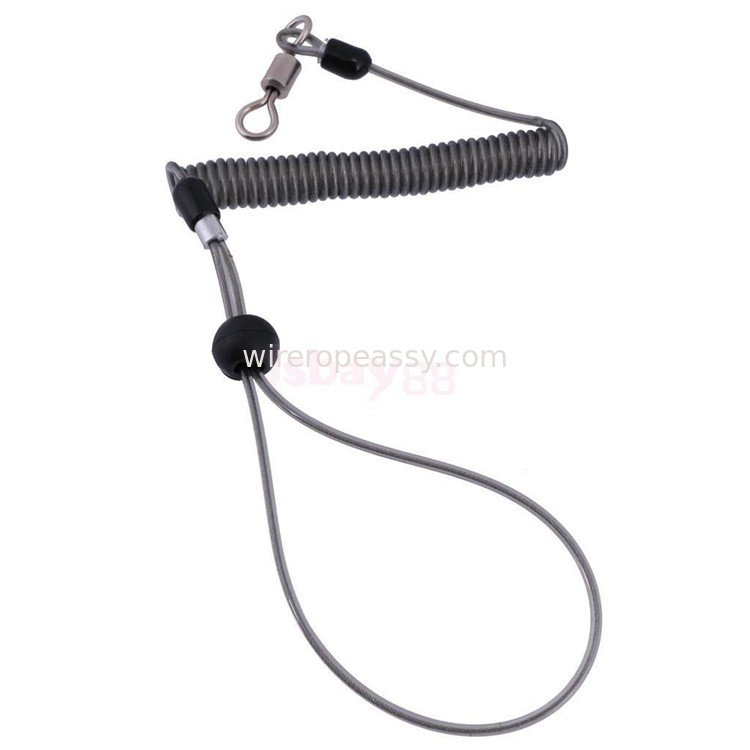 7 * 19 Steel Core Spring Retractable Tool Lanyard With Fishing Swivel Snap Hook