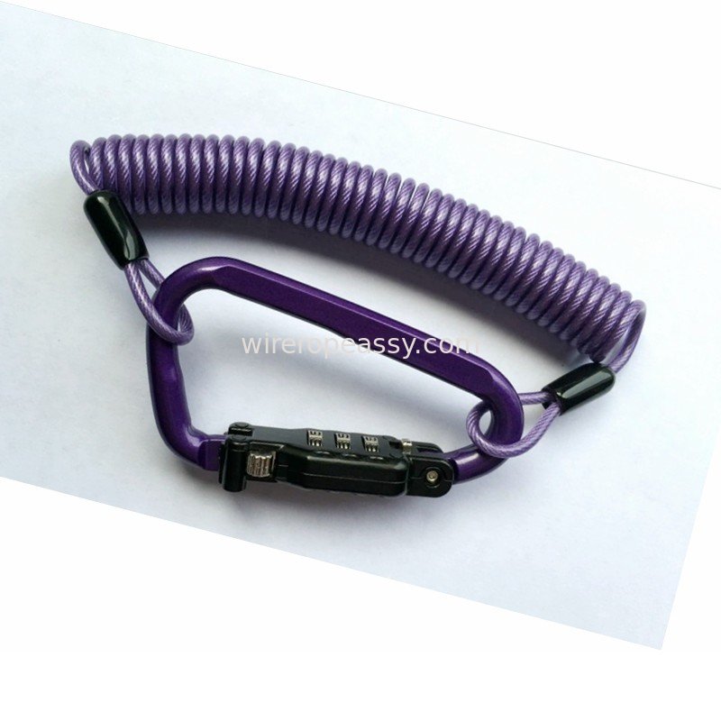 Purple Motorcycle Helmet  Adjustable Cable Lock Combination PIN Locking Carabiner