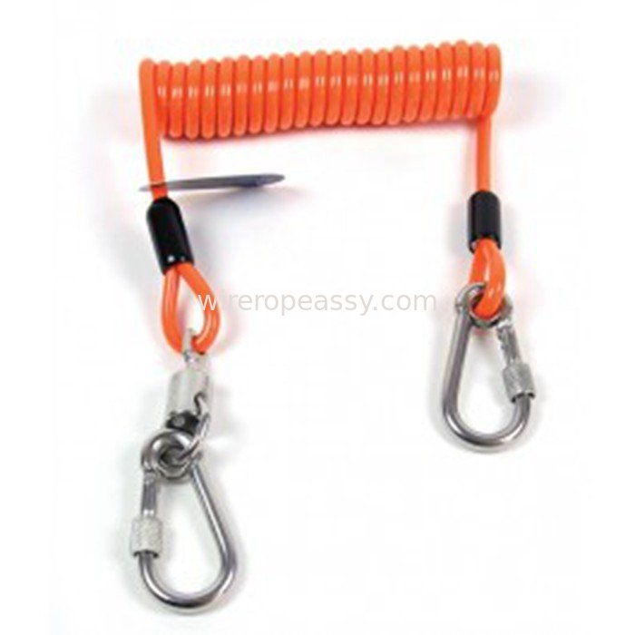 ISO 90 kg Safety Tool Lanyards 5mm Safety Custom Coil Lanyard With Swivel Hook