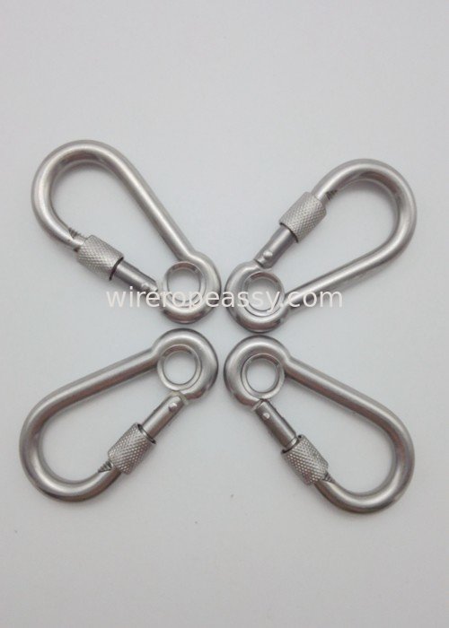 8 * 80mm Terminal Fittings 316 Stainless Steel Climbing Button Carabiner With Screw