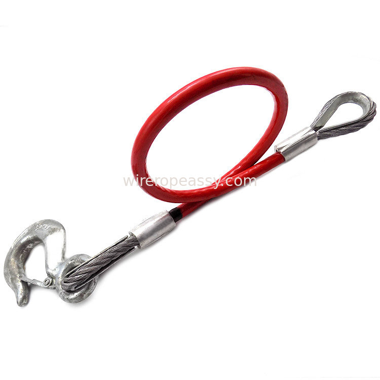 11mm Red PU Coated Trailer Breakaway Towing Cable With Heavy Duty Snap Hook