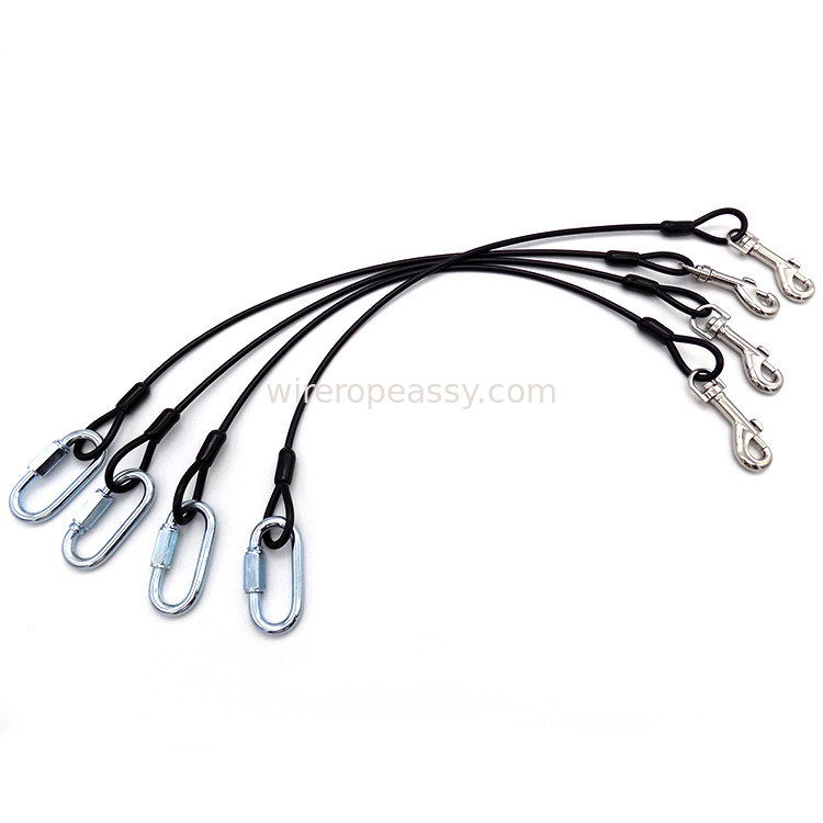 4M Length Black Nylon Dog Wire Rope Sling With Quick Hook For Drag Cars