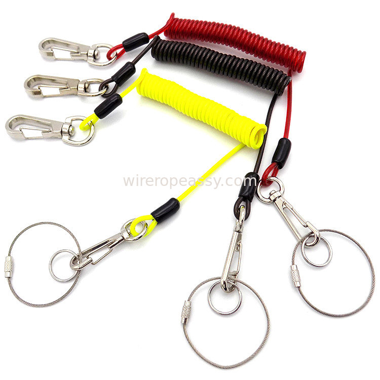Plastic Coated Coiled Wire Cable Carabiner Key Chain Lanyard Hight Tension Retractable