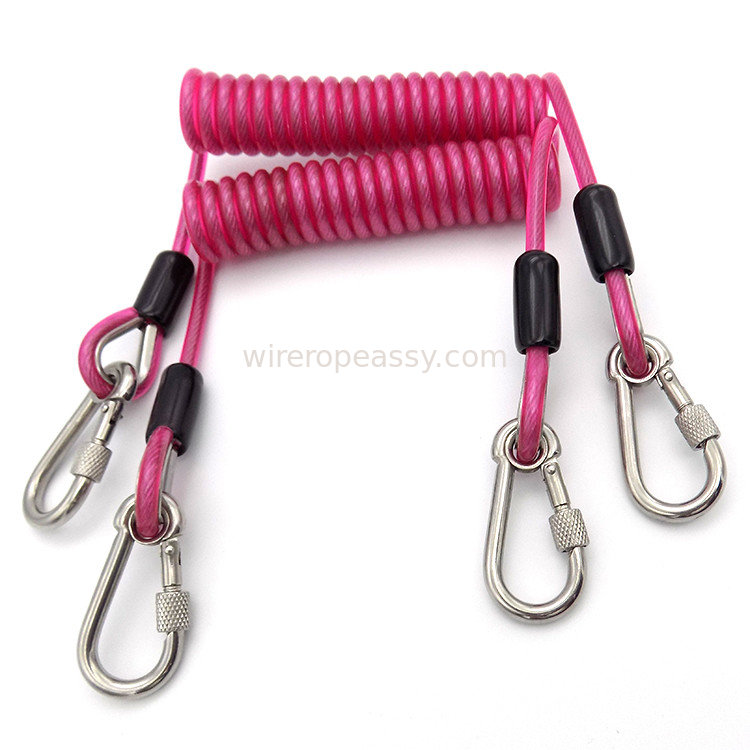 Custom Steel Wire Rope Cable Coated Colorful PVC Tool Spring Lanyard 1000mm length