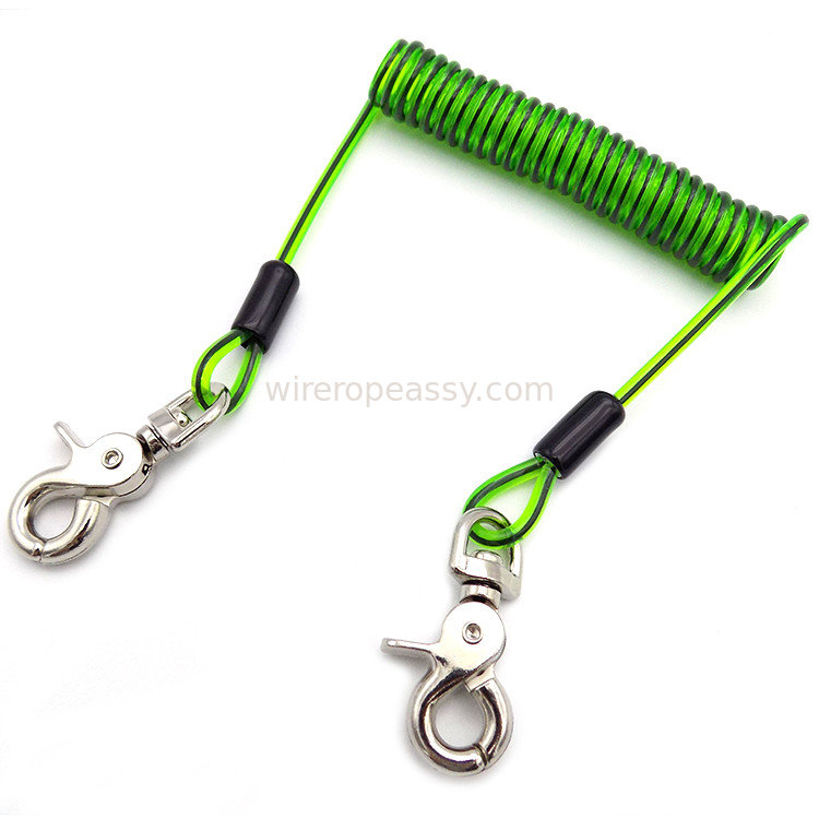 Stainless Steel Wire Cord Coil Cable Dichroic Tool Lanyard With Swivel Hook On Both Ends