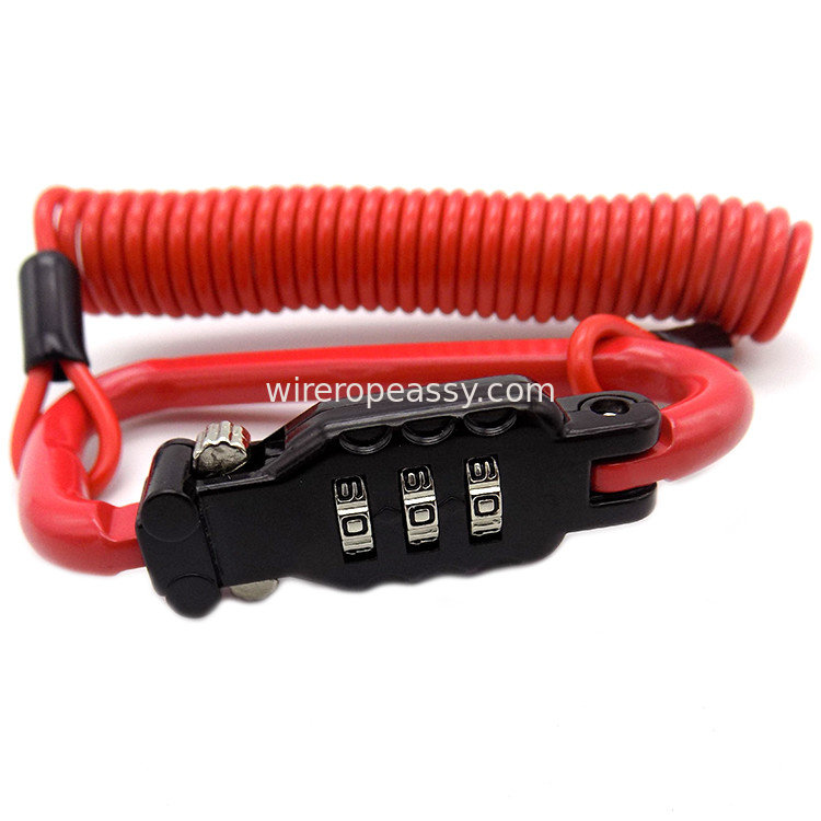 Ø3.0mm  Security Red PVC Coated Steel wire 3 Digits Combination Retractable Helmet Cable Lock