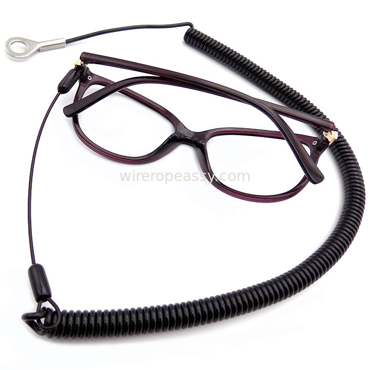 Anti - Theft Safety 1.5m Long Black Pure PU Cable Tool Lanyard With Glasses