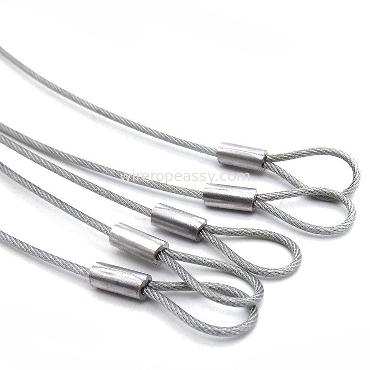Sliver Cable Display Stainless Steel Wire Rope With Hook / Terminal , 1m-3m Length