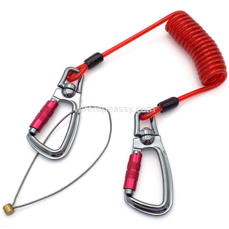 Plastic Spring Wire Coil Safety Tool Lanyards 2m length With Quick Swivel Hook