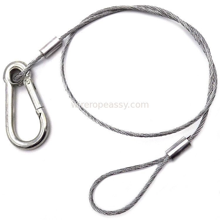 7*7 Stainless Steel Wire Rope Assembly Safety Cable With Snap Hook