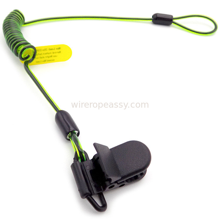 OEM Steel Wire Coiled Tool Tether Retractable Lanyard With Buckle Swivel Hook On Both Ends