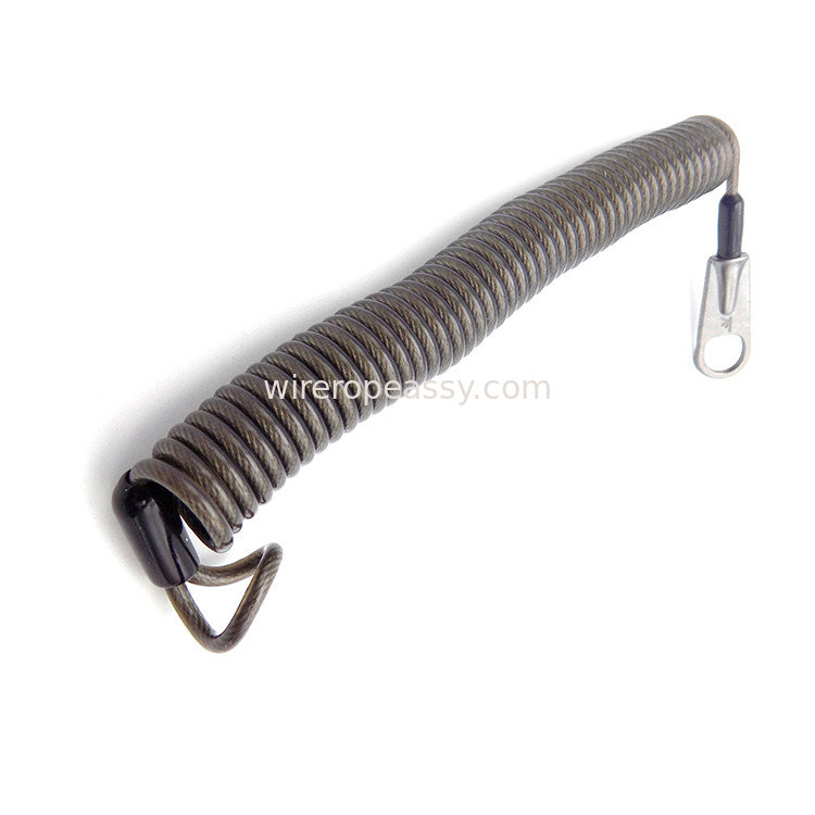 3.2mm Clear Black PU Coated Steel Wire Stretch Adjustable Tool Lanyard With Zipper Eyelet