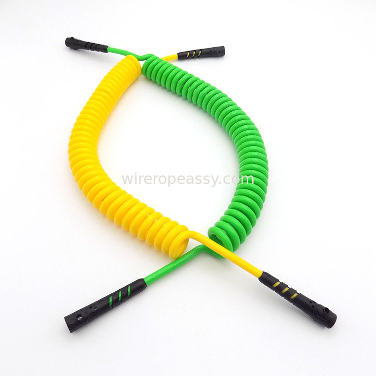 5.0mm Yellow Green PU Customized Safety Stainless Rope Diving Fishing Spring Coil Cable Retractable Tool Lanyard