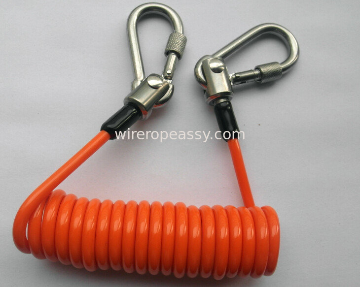 Plastic Coiled Lanyards Spring , Wrist Lanyards With Swivel Stainless Steel Carabineer