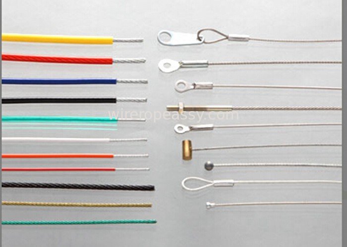 Coated Wire Rope Assembly With Stainless Tabs / Loops / Eyelet Terminals / Ball Fittings