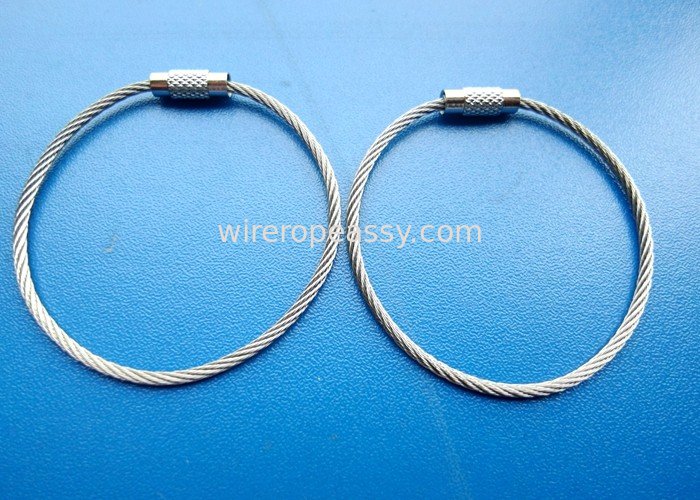 2.0 mm 7 * 7 Stainlss Steel Cable Key Ring  Round Cable Tag For Bag With Buckel