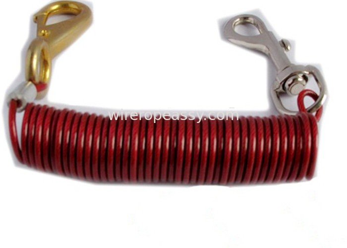2.0mm Red Safety Tool Lanyards ,  Spring Coil Cable With Triggle Hooks