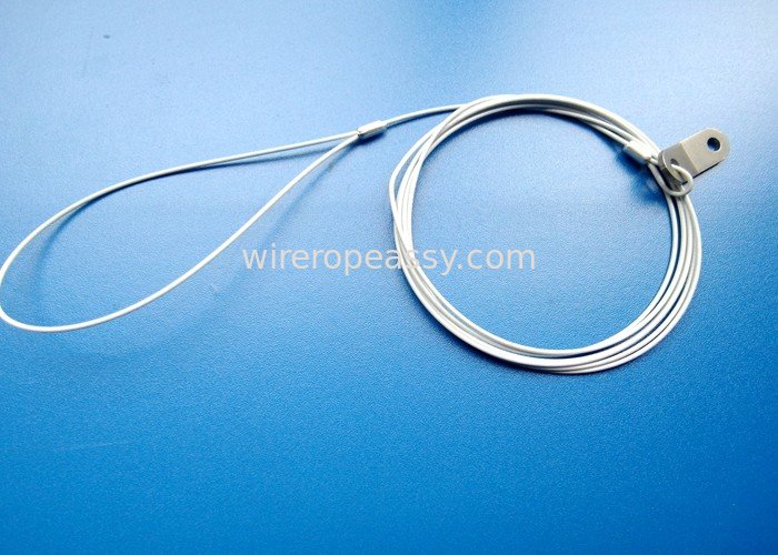 1.8 mm  Custom Wire Rope Assemblies White PA Coated Stainless Wire Lanyard With 5.0 mm Eye Tabs