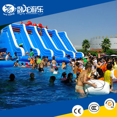 Amusement park usage giant adult super Inflatable double lane water slide with Pool