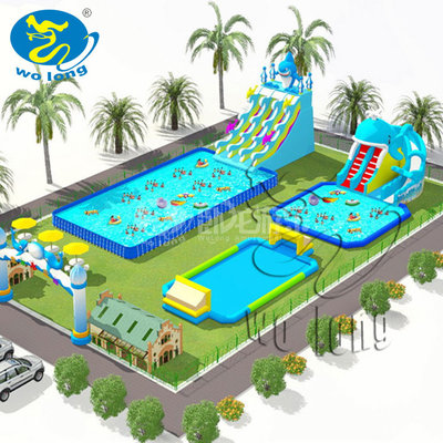 China big children pool with water slide , garden inflatable water park manufacturer