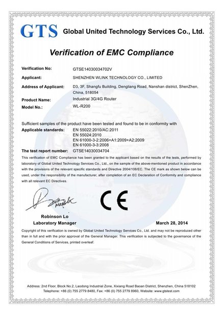 Porcellana Shenzhen Wlink Technology Co., LTD Certificazioni
