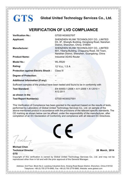 Porcellana Shenzhen Wlink Technology Co., LTD Certificazioni