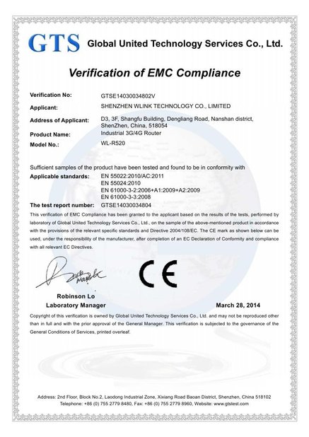 Porcellana Shenzhen Wlink Technology Co., LTD Certificazioni