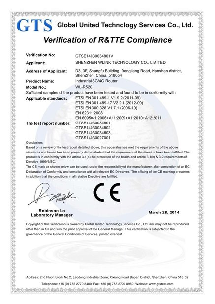Porcellana Shenzhen Wlink Technology Co., LTD Certificazioni
