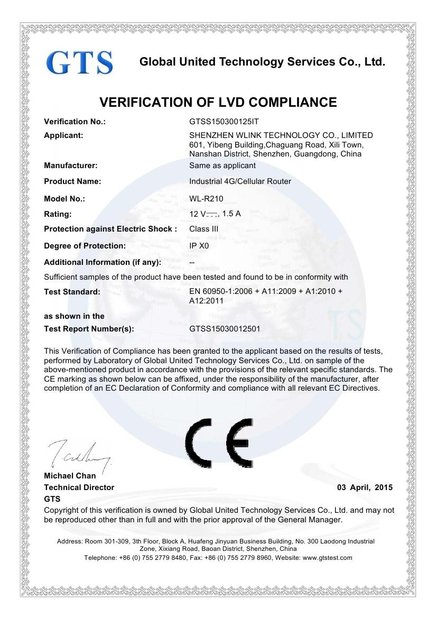 Porcellana Shenzhen Wlink Technology Co., LTD Certificazioni