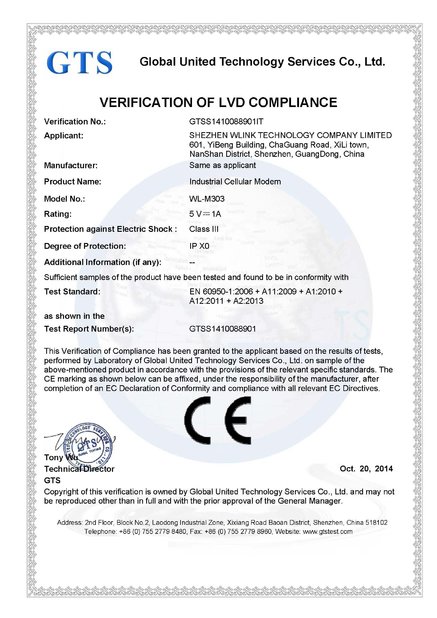 Porcellana Shenzhen Wlink Technology Co., LTD Certificazioni