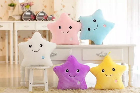 Soft Star Pillow with Glowing LED Light Up Star Pattern Plush Toy with Night Light Home Bedroom Living Room Decoration