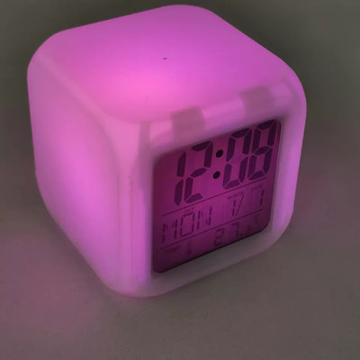 Alarm Clock Transparent with LED Night Light for Kids Boys and Girls Bedroom Plastic Color Changing Rectangle 7 Colors S