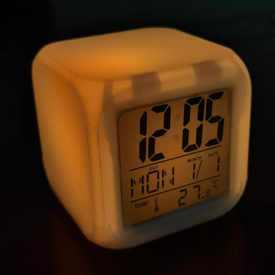 Hot product 7 colors changing LED white desk table digital alarm clock with rectangular white frame