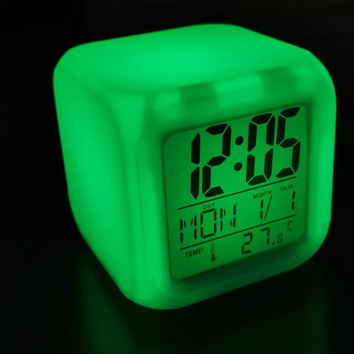 Hot product 7 colors changing LED white desk table digital alarm clock with rectangular white frame