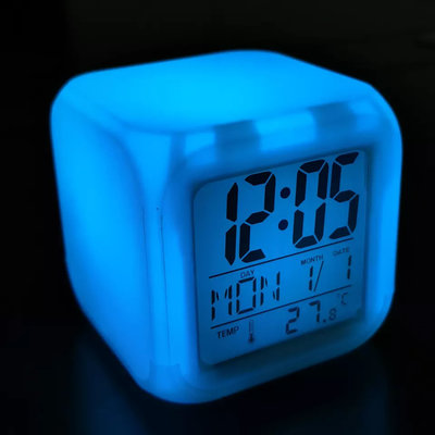 Hot product 7 colors changing LED white desk table digital alarm clock with rectangular white frame