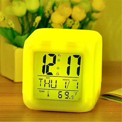 Hot product 7 colors changing LED white desk table digital alarm clock with rectangular white frame