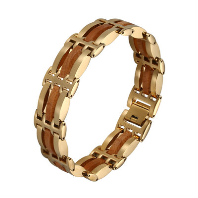 2021 Fashion Luxury Man Gold Plated Men Stainless Steel Bracelet wood men bracelet