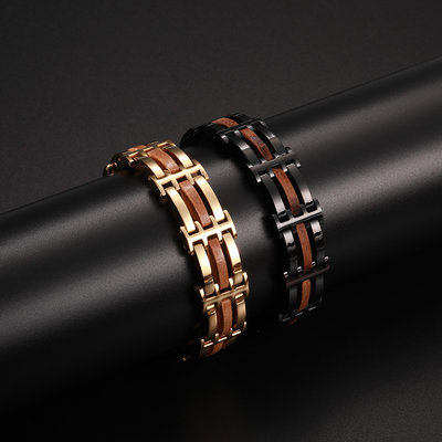 2021 Fashion Luxury Man Gold Plated Men Stainless Steel Bracelet wood men bracelet