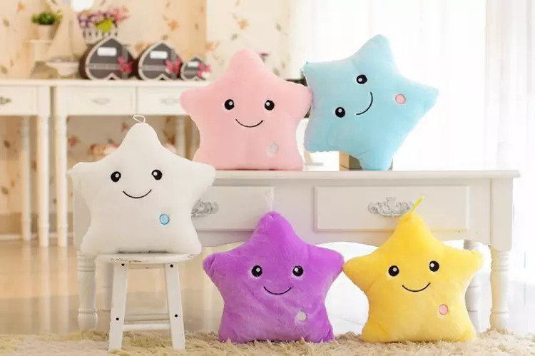 Soft Star Pillow with Glowing LED Light Up Star Pattern Plush Toy with Night Light Home Bedroom Living Room Decoration
