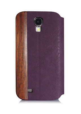 Unique Black Wooden Samsung Galaxy S4 Folio Case , Leather Flip Cell Phone Cases For Galaxy S4