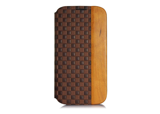 Waterproof Phone Protective Shell Samsung Galaxy S4 Folio Case with Cherry Wood And Leather