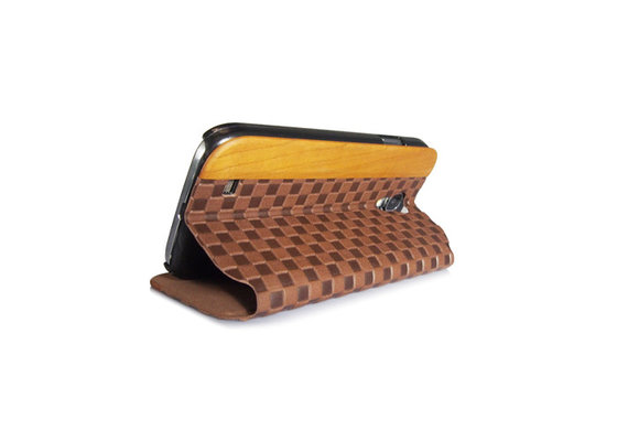 Waterproof Phone Protective Shell Samsung Galaxy S4 Folio Case with Cherry Wood And Leather